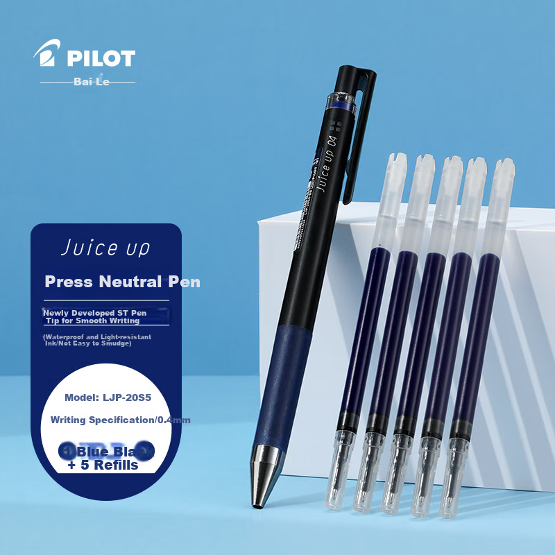 PILOT JUICE UP Juice Pen Push Blue Black Neutral Pen 0.4mm Signature Pen Water Pen Student Exam ST Brush Pen Stationery Set 1 Pen + 5 Refills