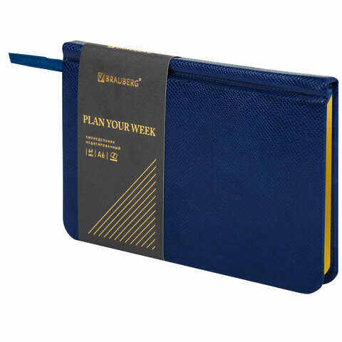 Еженедельник недатированный малый формат 95х155 мм, А6, BRAUBERG "Iguana", под кожу, 64 л, синий, 114479