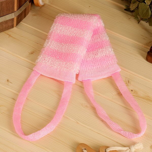 Мочалка банная с ручками "Пояс" бело-розовая, цвет: белый, вид: мочалка лента