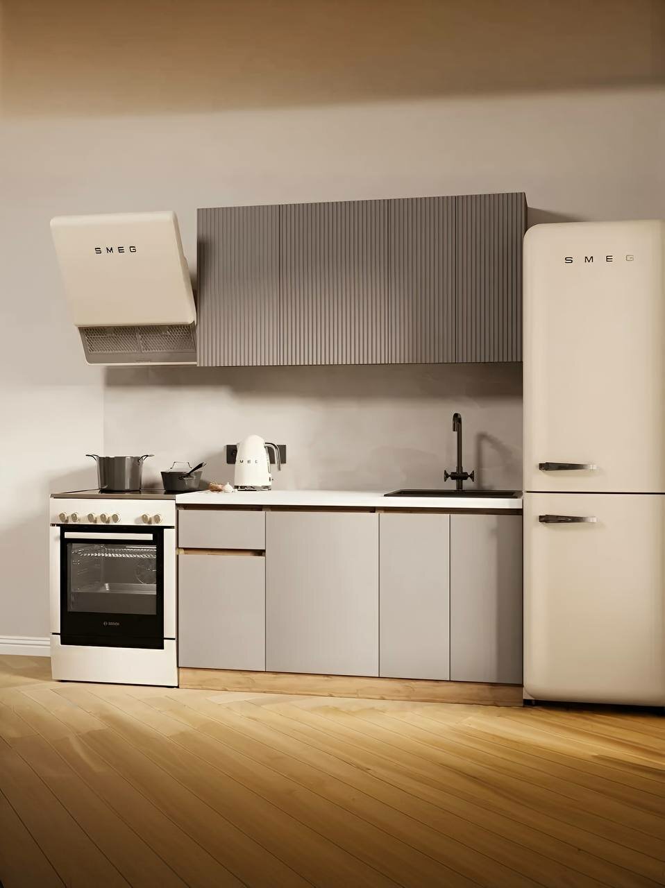 Кухонный гарнитур Ника МДФ 1,5м коричневый софт/бежевый софт со столешницей