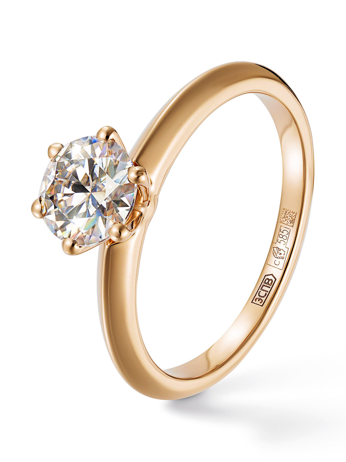 Кольцо помолвочное, красное золото, 585 проба, муассанит