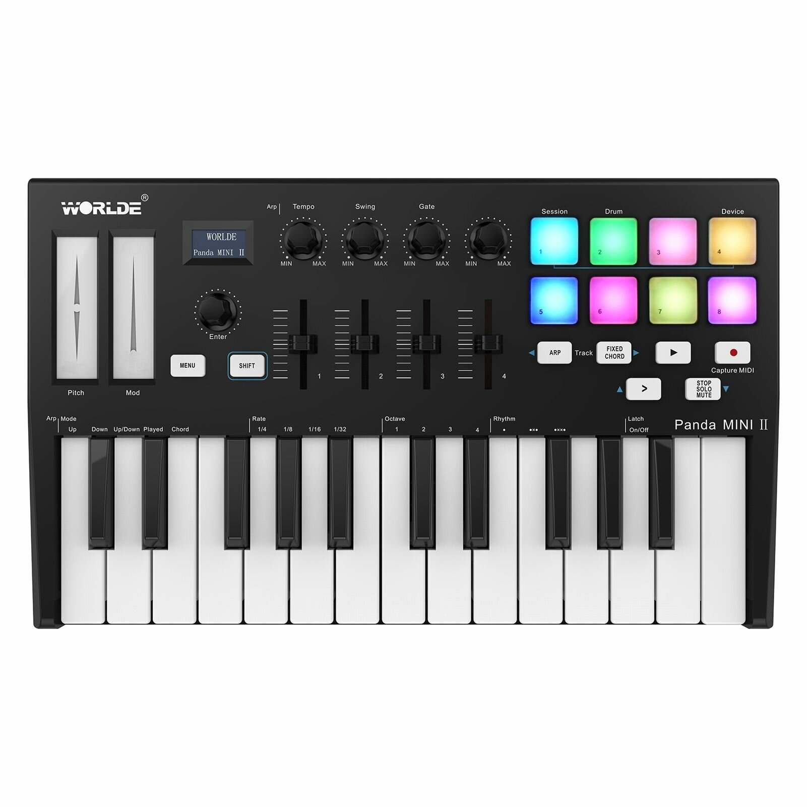 WORLDE Panda MINI II Портативный 25-клавишный USB-контроллер MIDI-клавиатуры