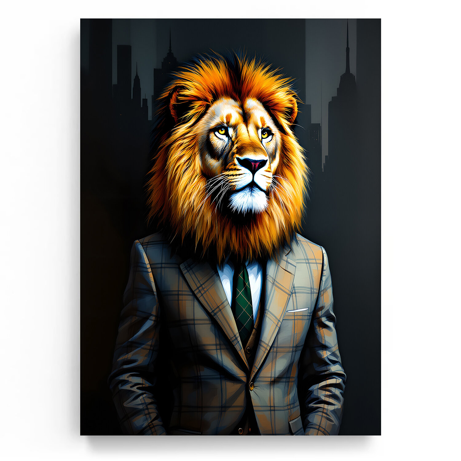 Картина интерьерная - "Лев в костюме, брутальные животные", 60х80 см.