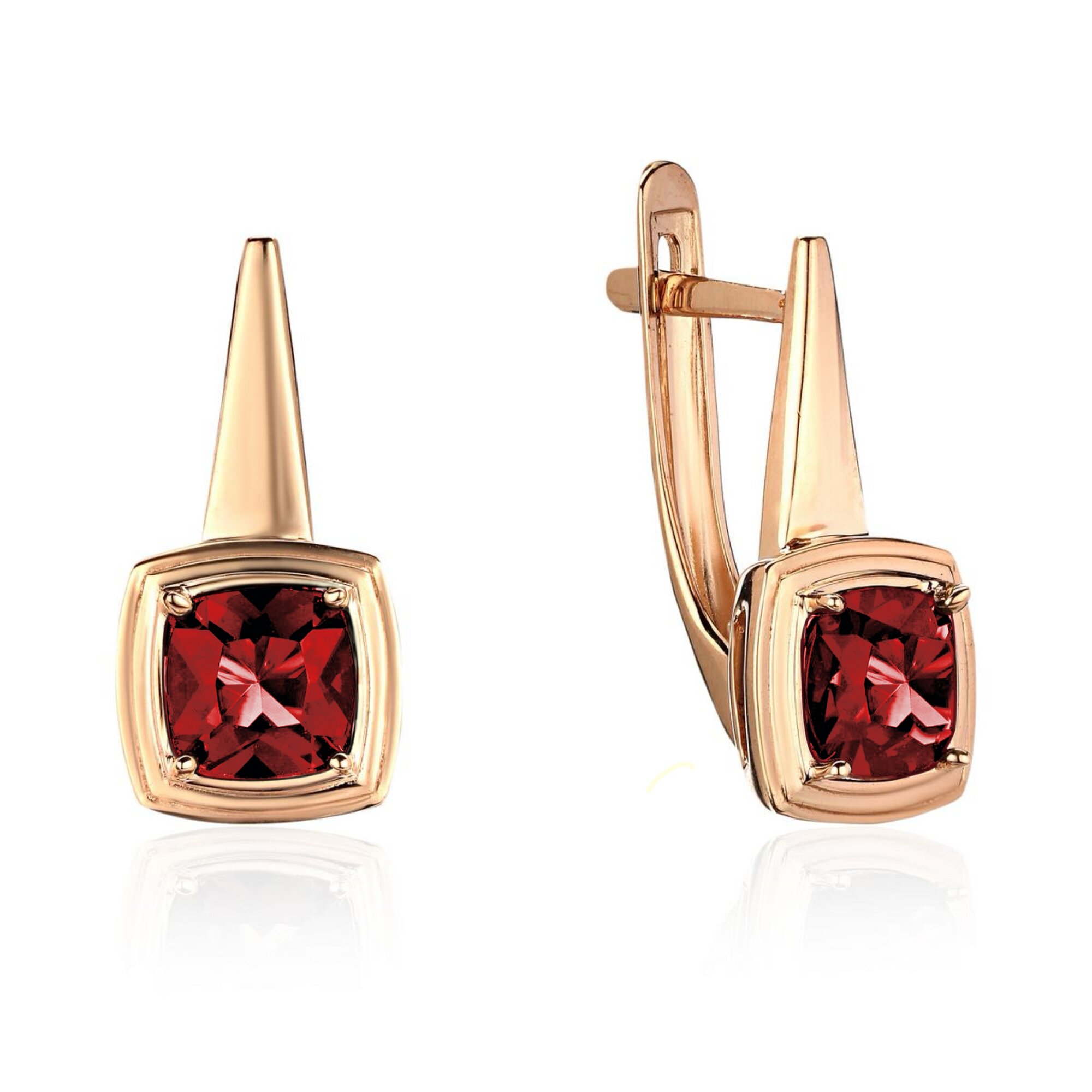 Серьги, красное золото, 585 проба, гранат