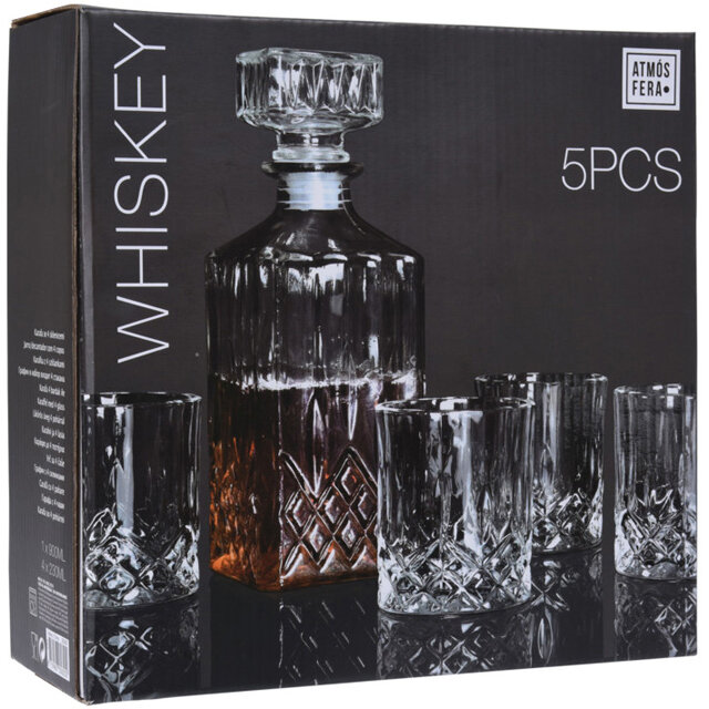Набор для крепких напитков Jillbrano: графин + 4 стакана, стекло, Koopman, YE7300760/CD1003190