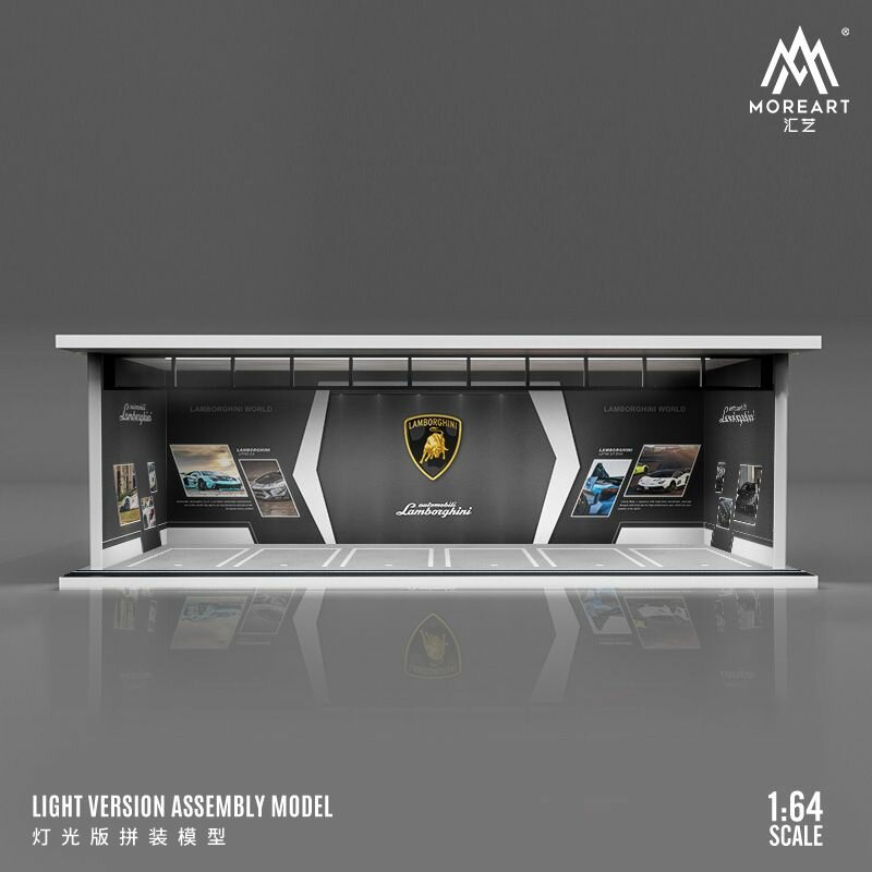 Диорама гараж MoreArt Porsche с подсветкой для машинок для моделей 1:64. Игрушечный гараж, парковка для машинок