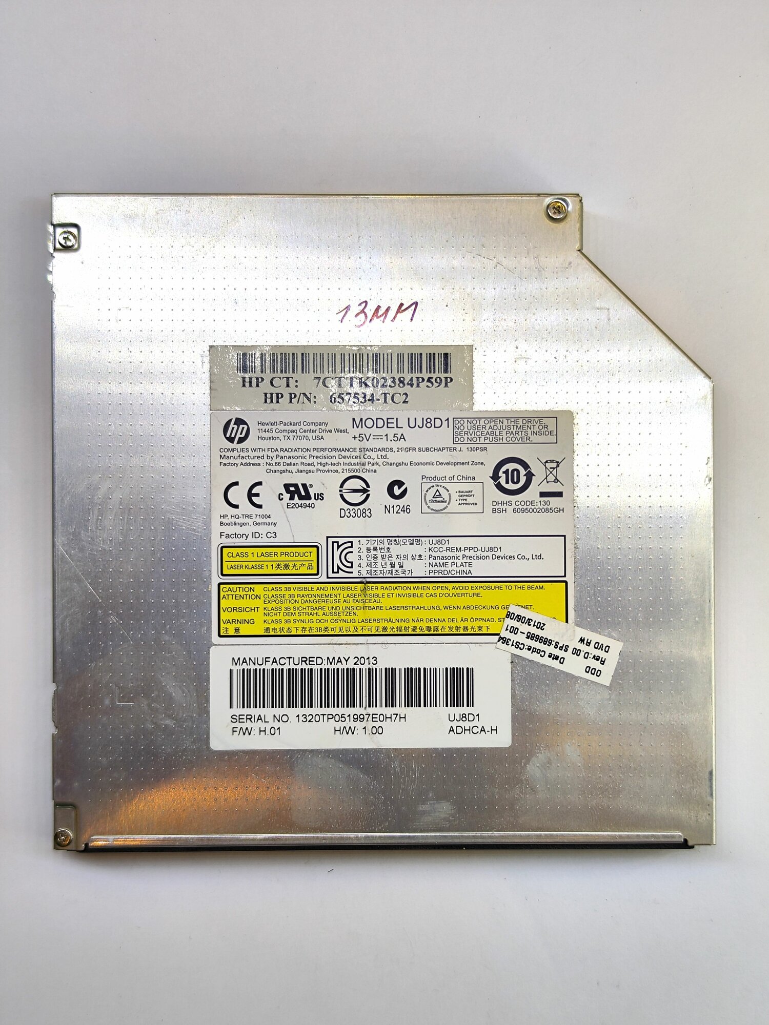 DVD привод для ноутбука внутренний Super Multi DVD HP uj8d1 12.7мм оптический привод