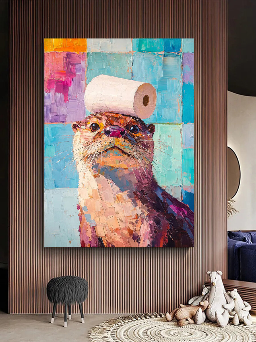 Картина на стену для интерьера - "Выдра в туалете. Животные в туалете и ванной комнате" , 20х30 см.