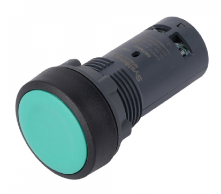 Кнопка управления Systeme Electric / Систем Электрик SB7 моноблочная с возвратом, зеленая IP65, пластик 1НО+1НЗ, под отверстие диаметром 22мм, SB7NA35 / кнопочный пост