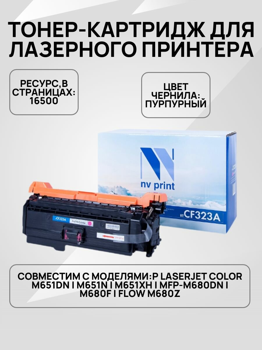 Картридж NVP совместимый NV-CF323A для HP Color LaserJet M680dn/M680f/M680z (16500k) пурпурный