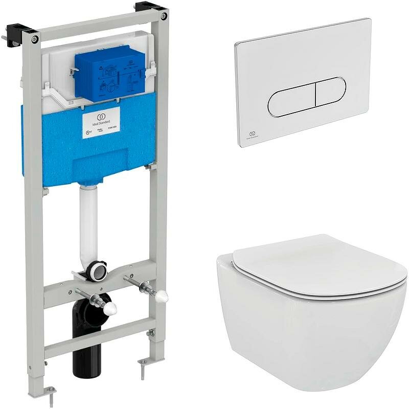 Инсталляция с унитазом комплект Ideal Standard Tesi TT00002 115AA euro white, с сиденьем микролифт и кнопкой смыва хром