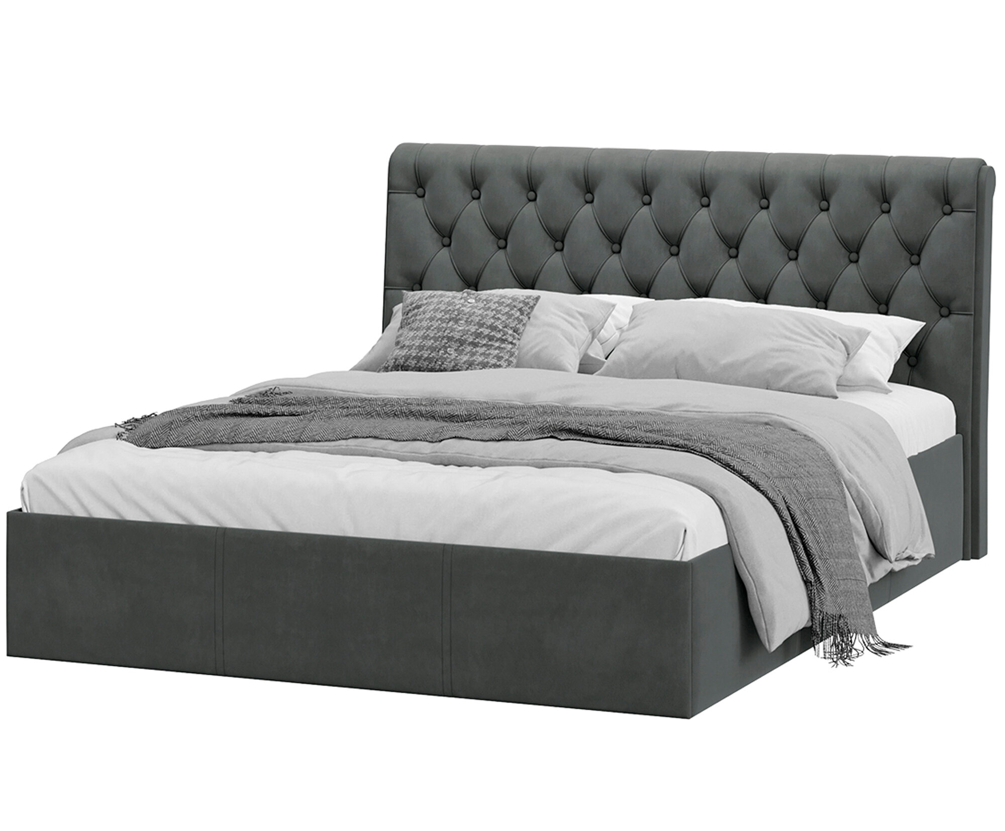 Кровать двуспальная без подъемного механизма "Скарлет" двойная Универсальная Тип 1 (1600), Велюр Графит
