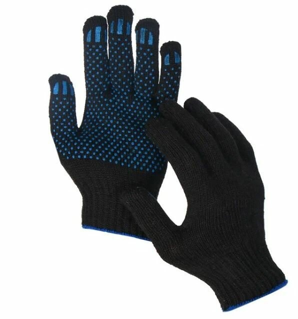 Перчатки ХБ с ПВХ трикотаж 6-ниток 7кл с ПВХ черные точка