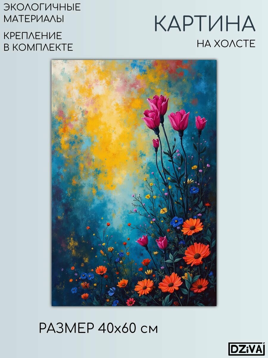 Картина на холсте "Цветочный калейдоскоп" 40x60 см