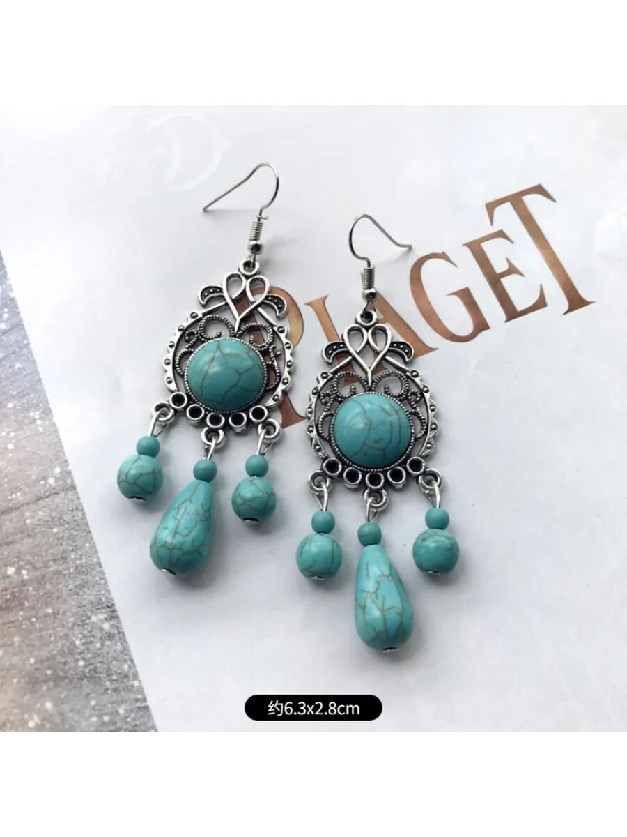 Серьги, бирюза синтетическая, эмаль