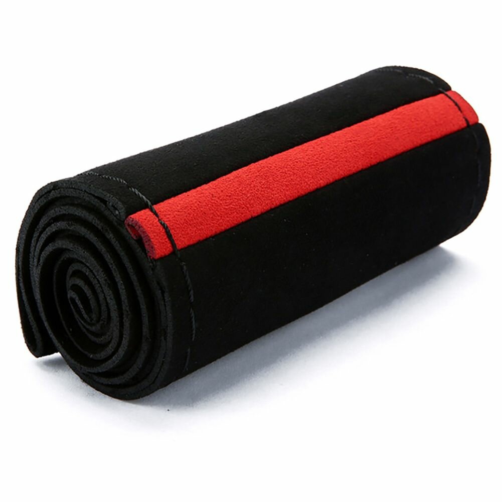 Чехол на руль из алькантары (черный-красный, красная строчка)