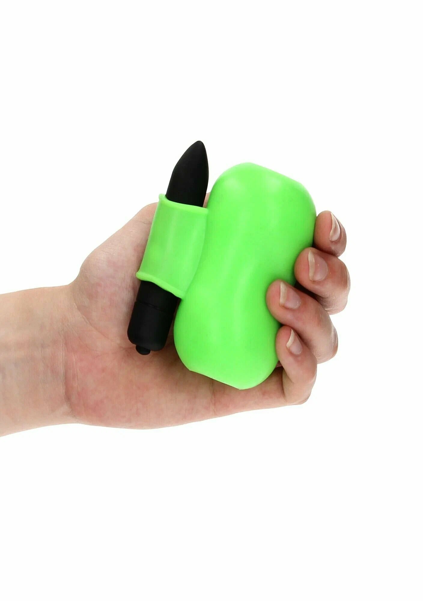 Мастурбатор Shots Media "Ouch! Ou746glo", с вибропулей, светящийся, зеленый