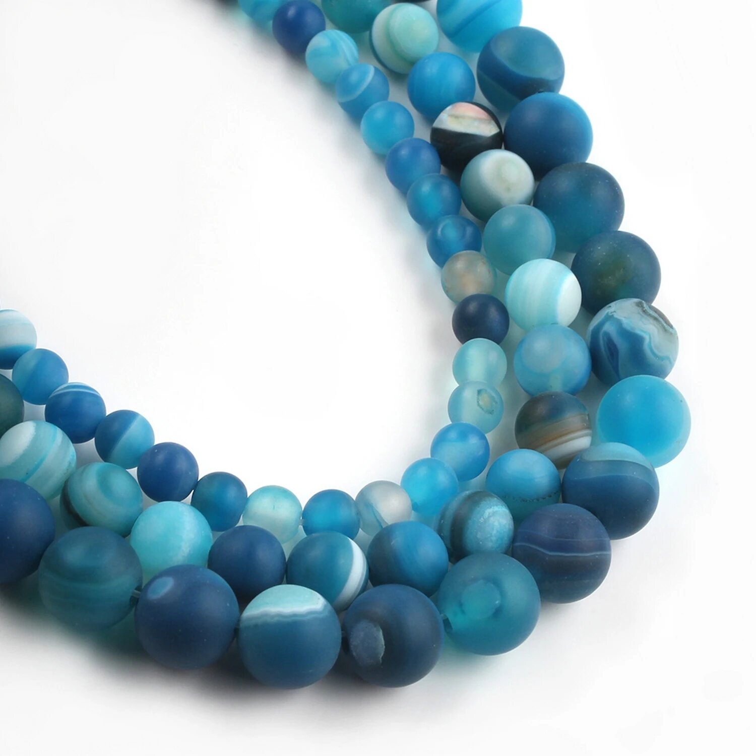 Бусины из натурального камня NPCXSZ, синие, 4/6/8/10/12 мм 12mm about 30pcs, matte Striped agate