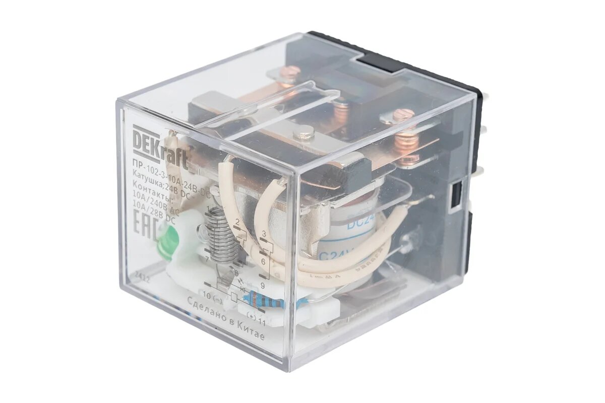 DEKraft Промежуточное реле 3 контакта с LED индикатором 10A 24В DC ПР-102 23921DEK