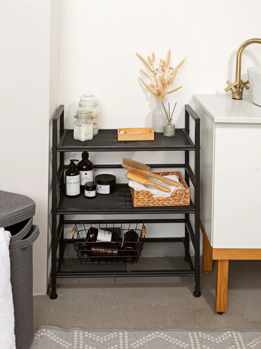 Стеллаж металлический в ванную, для кухни черный лофт