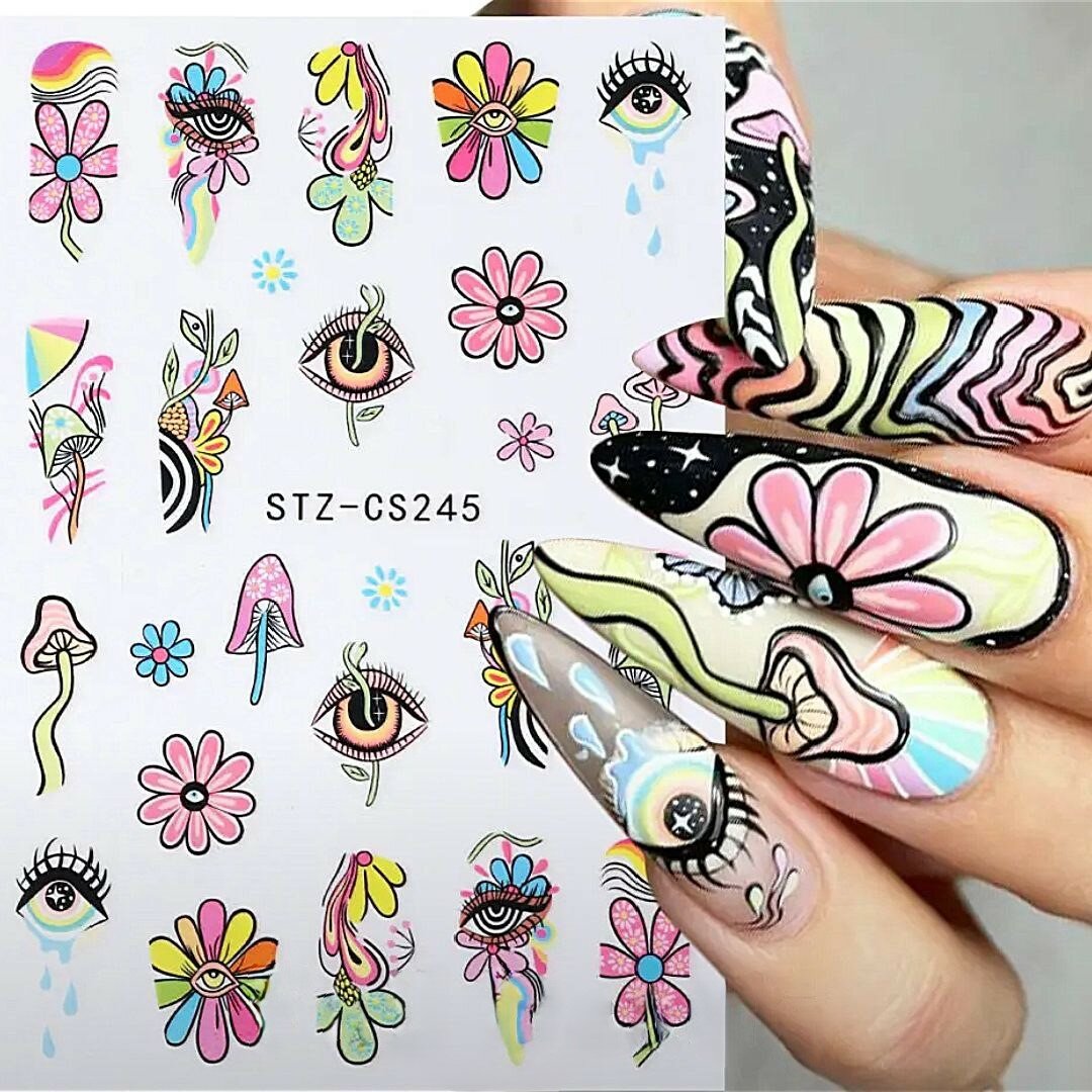 Наклейки виниловые для ногтей "STZ-CS245" / лист слайдеров 9.6см*6.4см