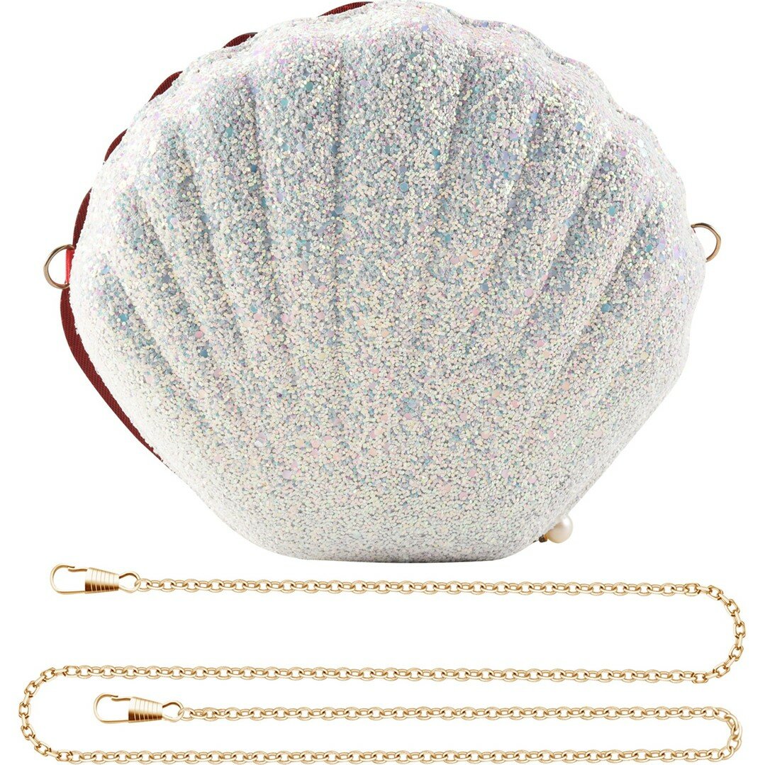 Женщины Девочки Маленькая Русалочка Ракушка Сумка-Тело Сумки На Плечо Блестящие Пайетки Цепи Вечерняя Сумка, Белый