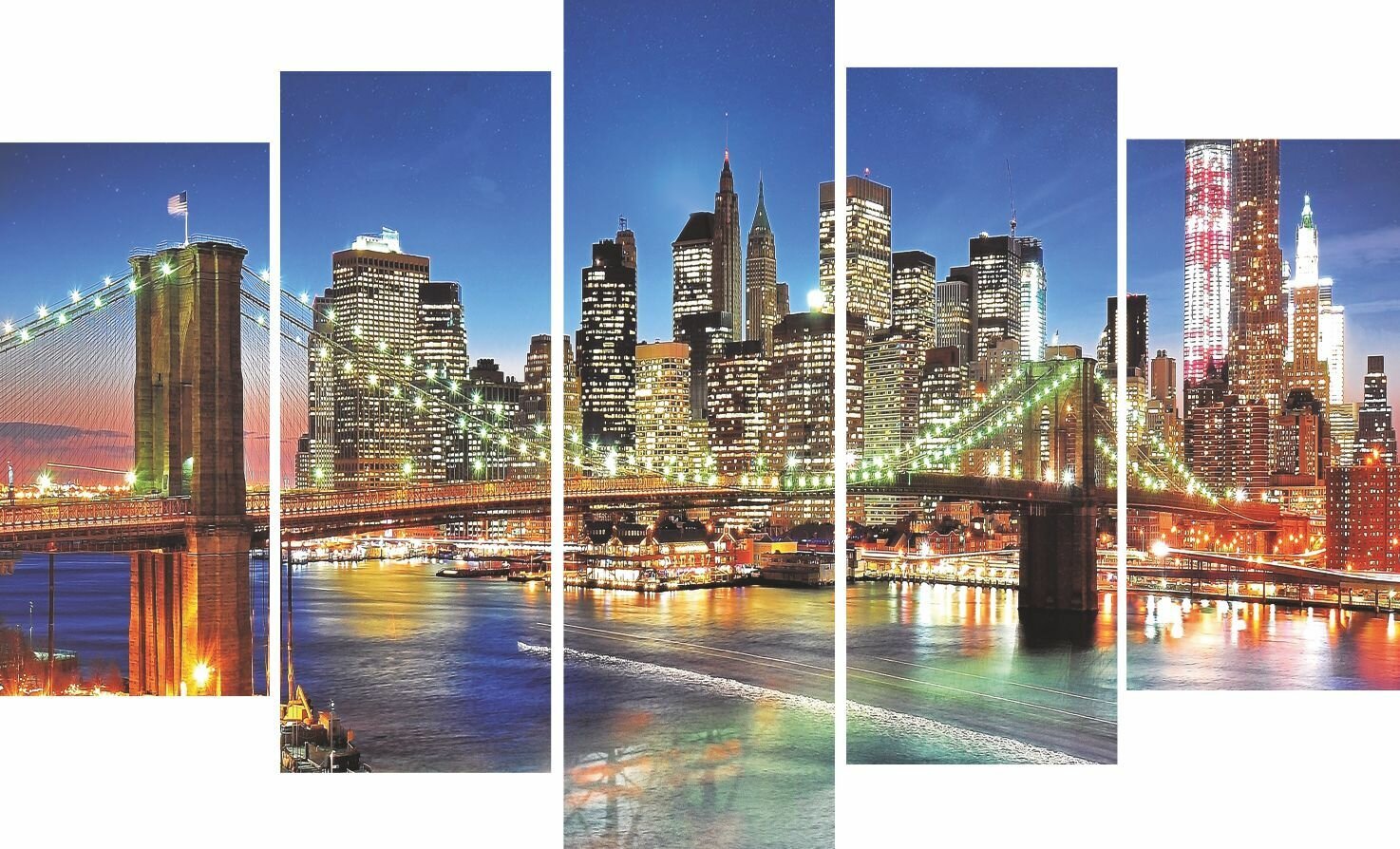 Modul007 Модульная картина для интерьера на стену "Мост ночного города" 140х80 см, 5 модулей