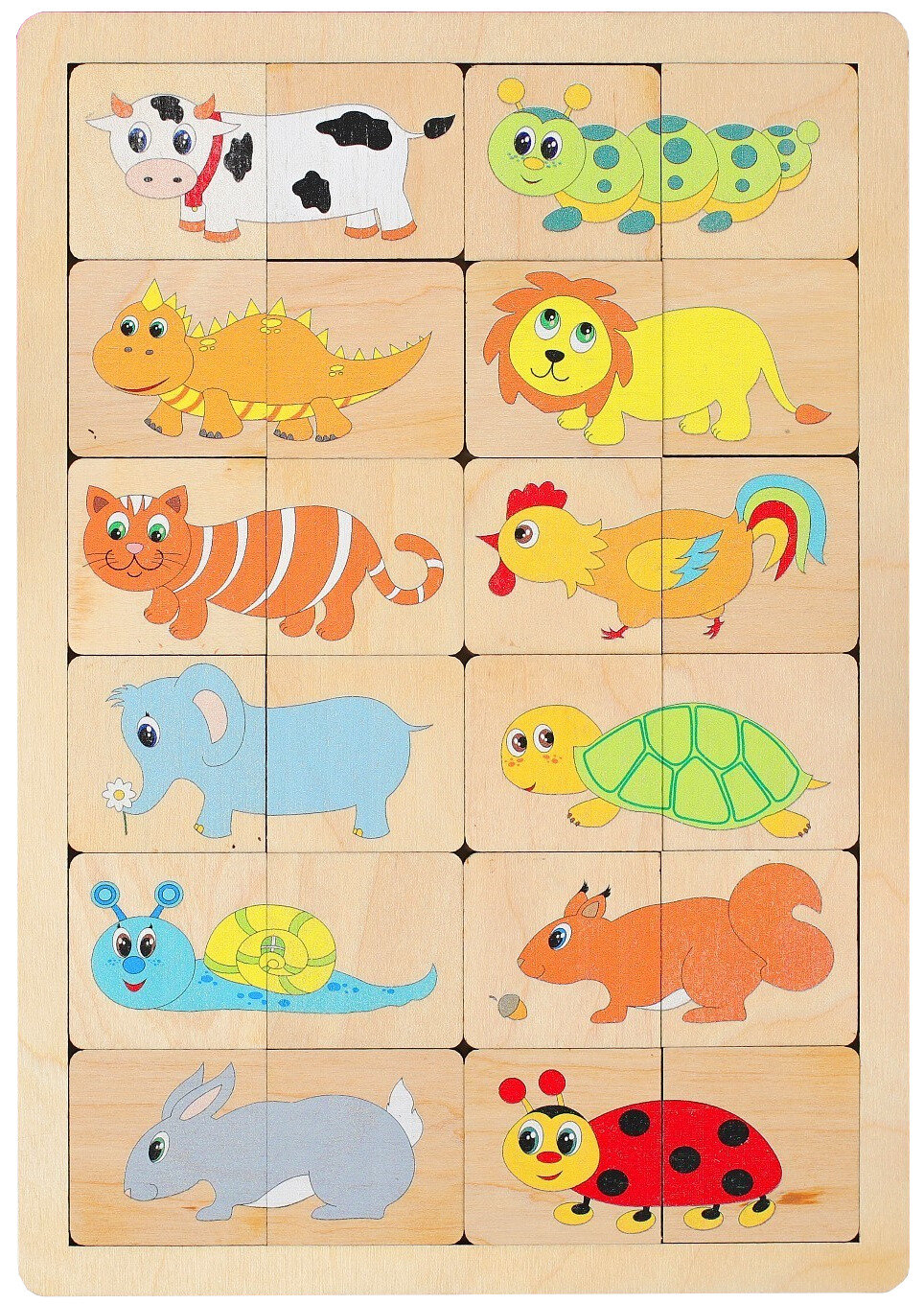 Деревянный пазл-вкладыш "Весёлые половинки", развивающая игра для детей, найди пару, головоломка для малышей, в комплекте 24 картинки-половинки