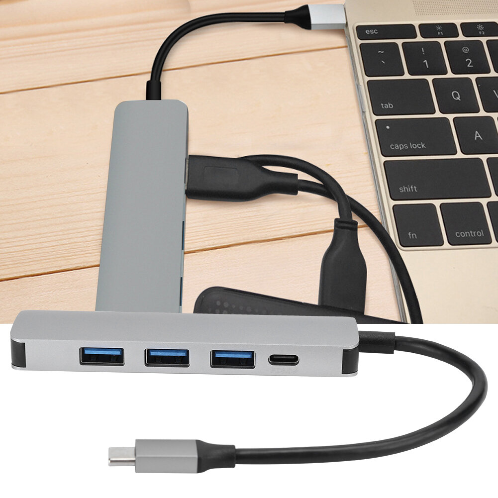 Type-C мультиконвертер, 5-в-1, USB 3.0, 4 порта, поддержка 1TB HDD, для ноутбуков
