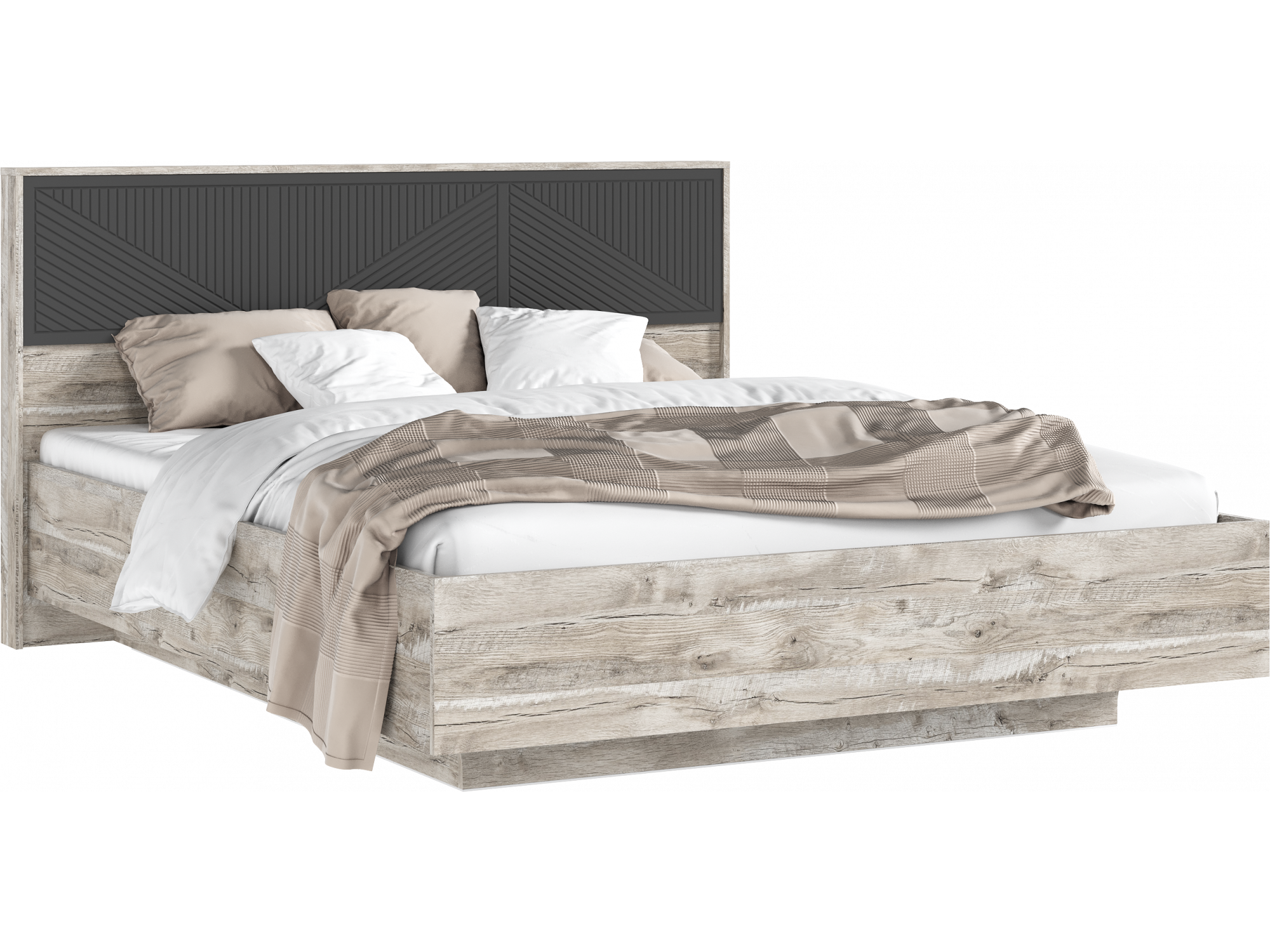 Кровать парящая 1,6м с ПМ с подсветкой, Браш Графит/Дуб Юкон, Дуб Юкон