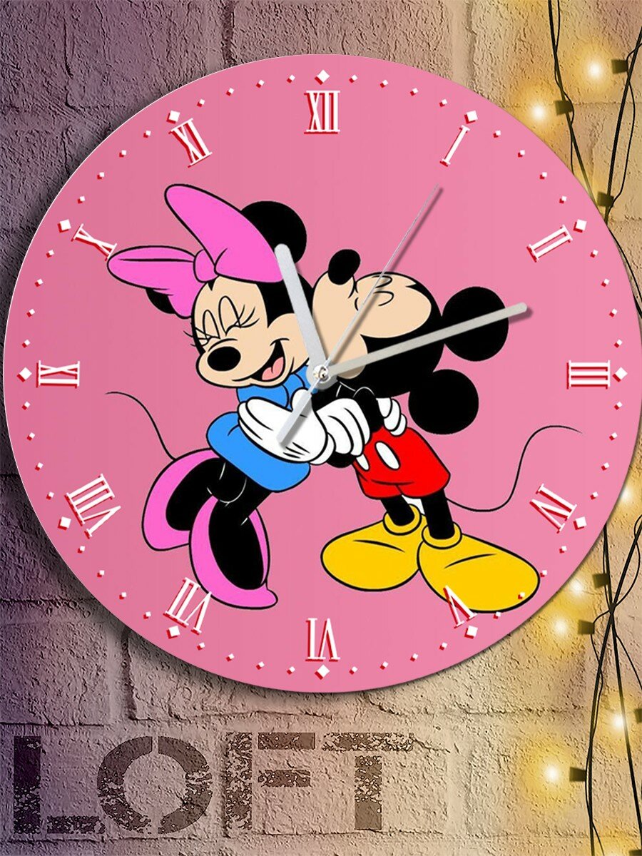 Настенные часы УФ с принтом мультфильмы микки маус (mickey mouse, минни, плуто, для детей) - 7331