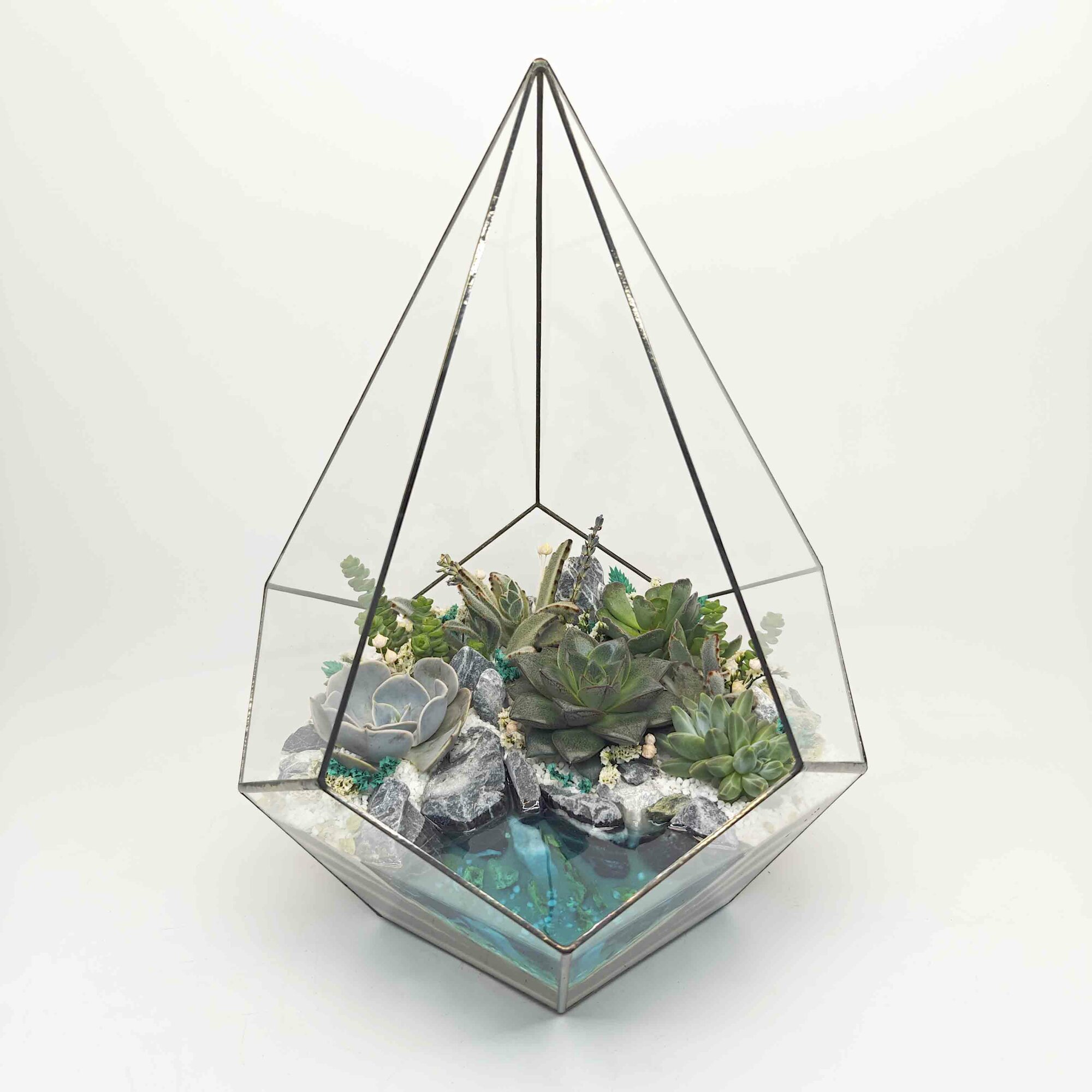 Флорариум с суккулентами "Тиффани" с озером Капля 26х35см
