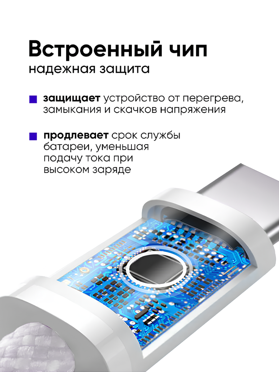 Провод Type C Type C , WALKER C860, 2 метра, белый, 65W, Type-C-Type-C, поддержка PD, нейлон // провод type c, провод для айфона, провод type c type c