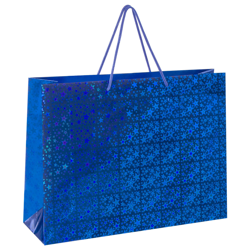 Пакет подарочный (1 штука) 45x13x33 см, золотая сказка голография, ассорти 3 цвета, 606609