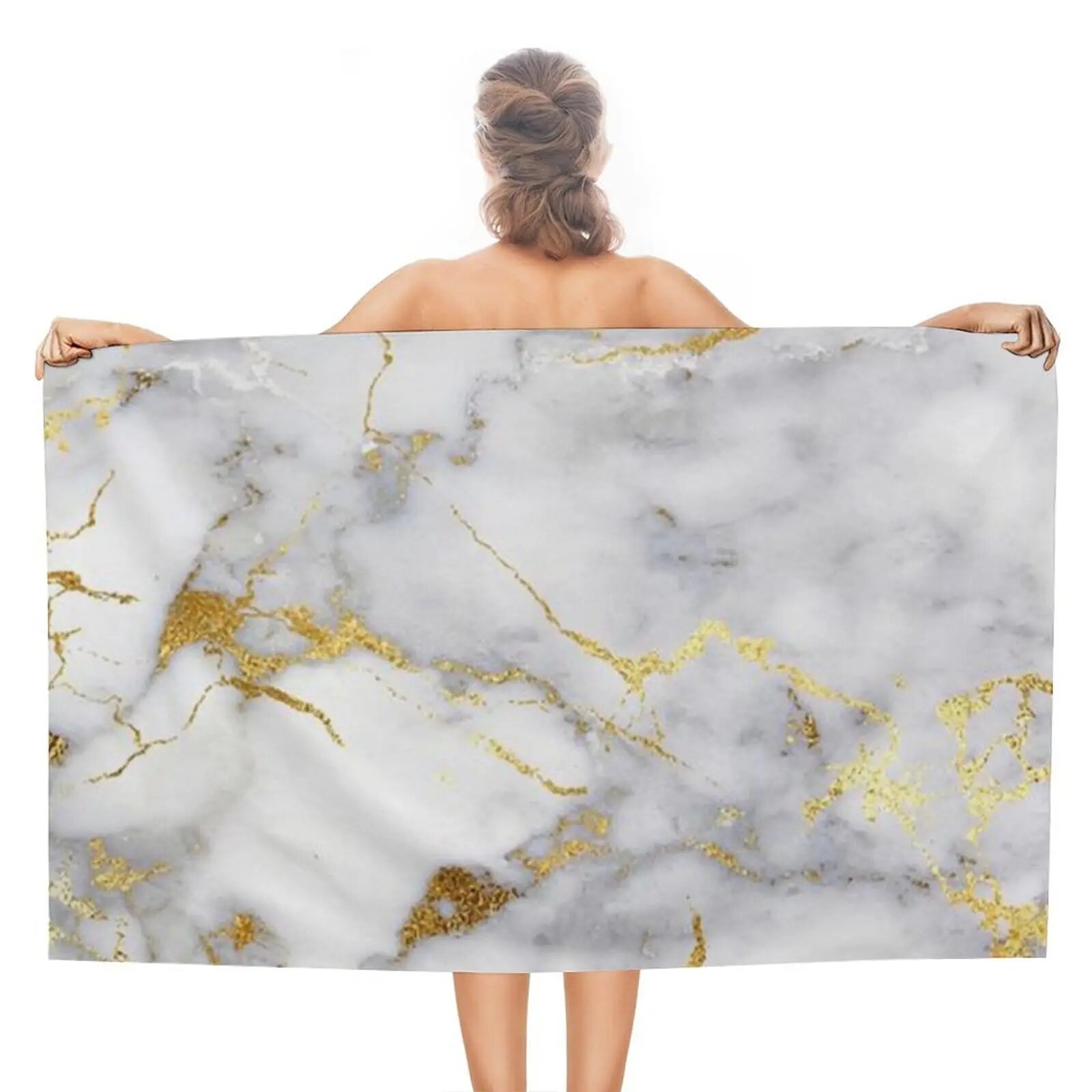 Микрофибра пляжное полотенце мраморное с золотыми линиями, 1, 75x150cm