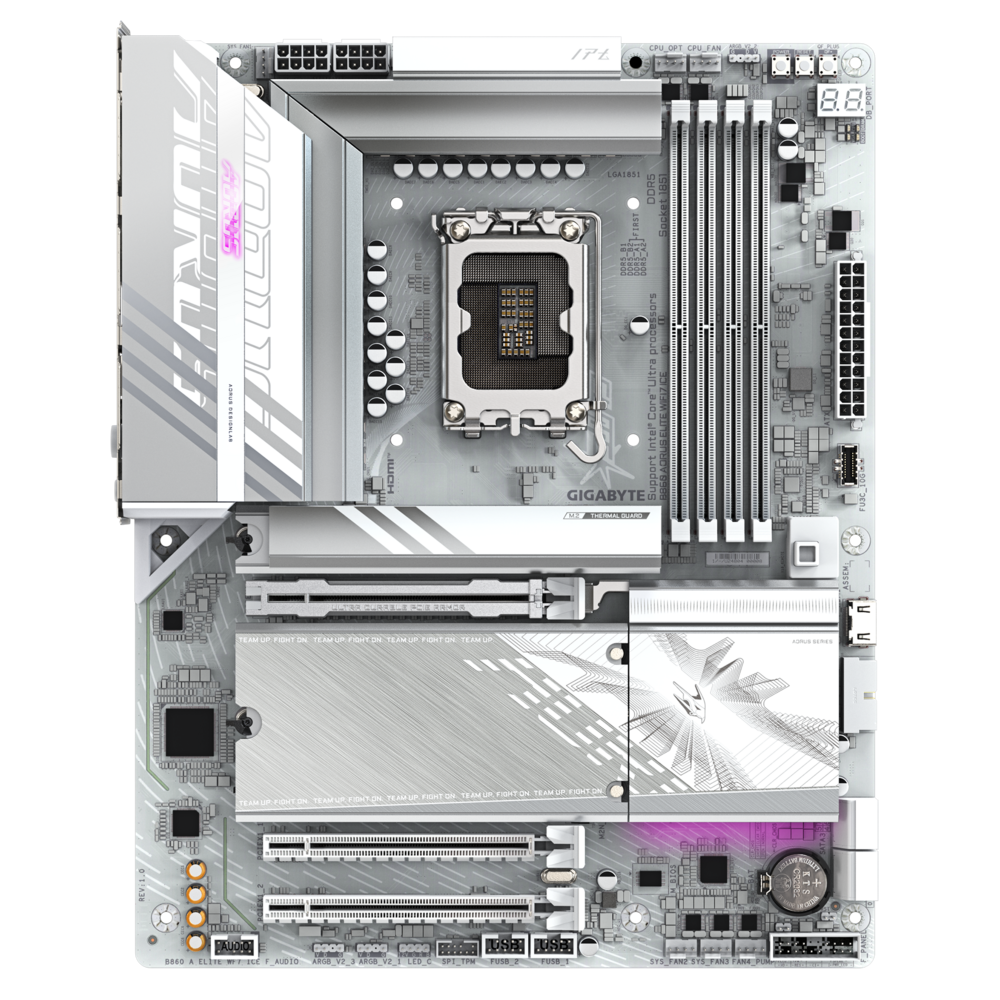 GIGABYTE Материнская плата Socket1851 GIGABYTE B860 AORUS ELITE WIFI7 ICE (iB860, 4xDDR5, M.2, SATA III, RAID, 3xPCI-E, HDMI, DP, 2.5Гбит LAN, WiFi, BT, USB3.2, USB4(DP), ATX) (ret)