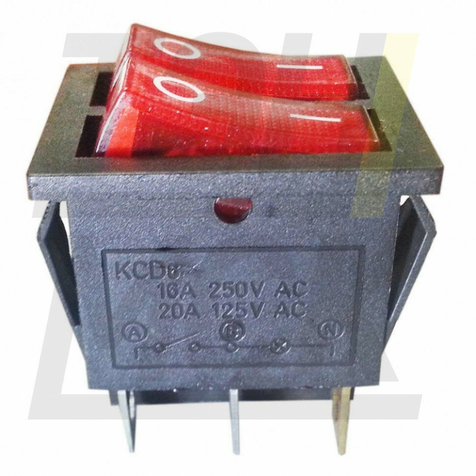 Набор 4 шт Выключатель двухклавишный 26*31мм, 16А, 250V, 2 положения, с сигнальной лампой, Thermex, KM66135