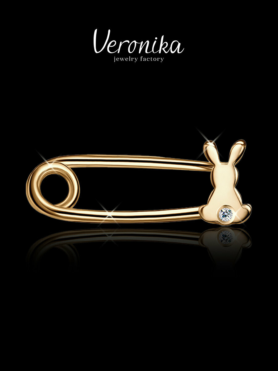 Брошь, серебро, 925 проба, золочение, фианит