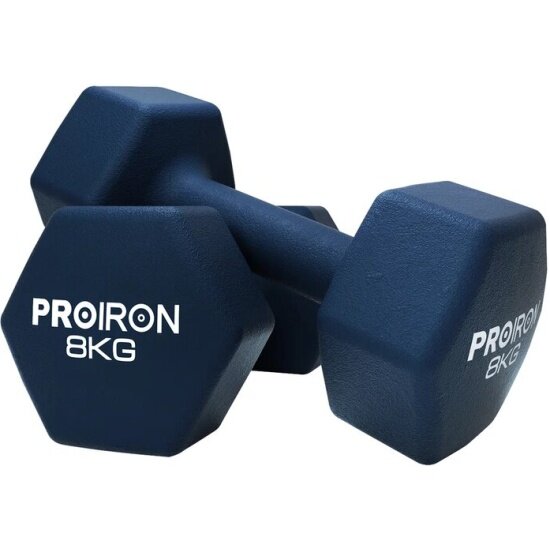 Гантели неопреновые гексагональные Proiron 2шт по 8кг, темно-синий