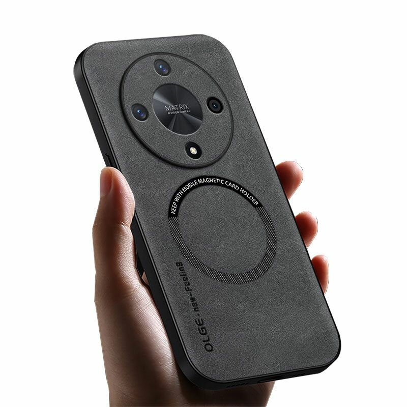 Чехол на Honor X9b MagSafe на Хонор х9б / икс 9 б защитная кожаная накладка с магнитом (серый)