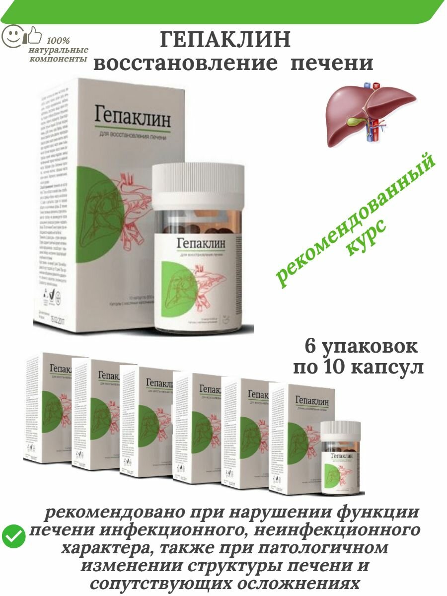 Гепаклин №10, Сашера-Мед, натуральный, для регенерации клеток печени, 10 капсул, 6 уп