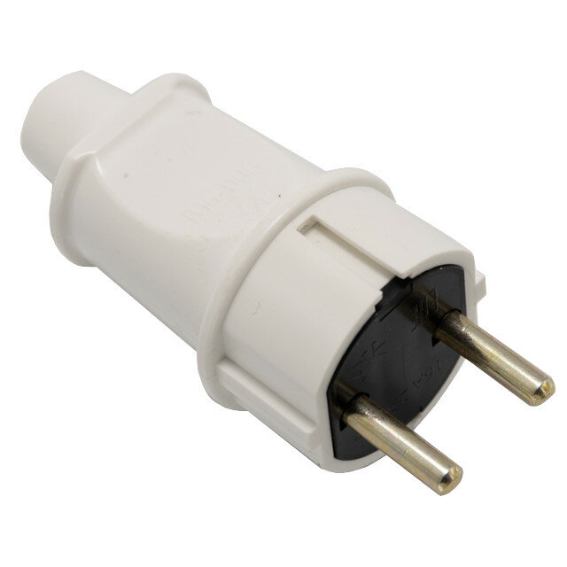 ABC вилка штепсельная с заземлением пластиковый корпус 16А, белый цвет, модель 005Б