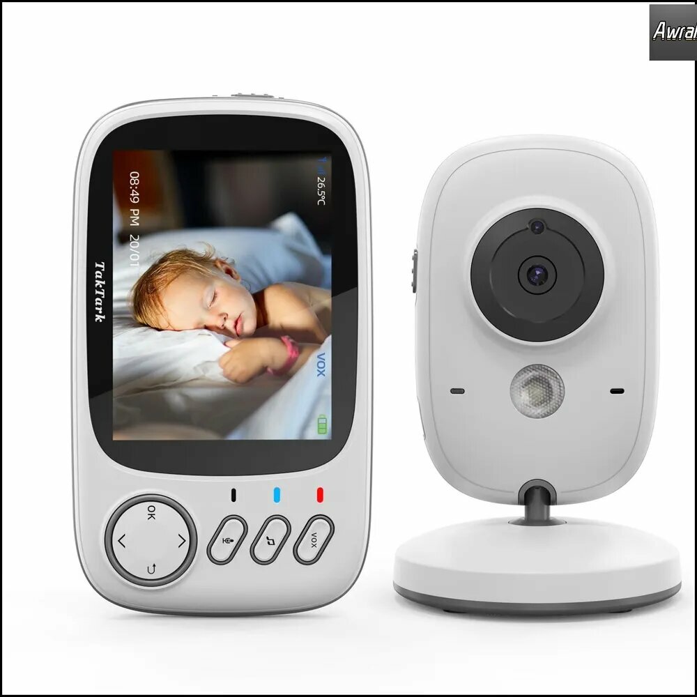 Беспроводная видеоняня Baby Monitor TakTark BM603 3,2 дюйма, Двухсторонний домофон, Автоматическое ночное видение, мониторинг температуры, с увеличенным радиусом действия, 8 колыбельными