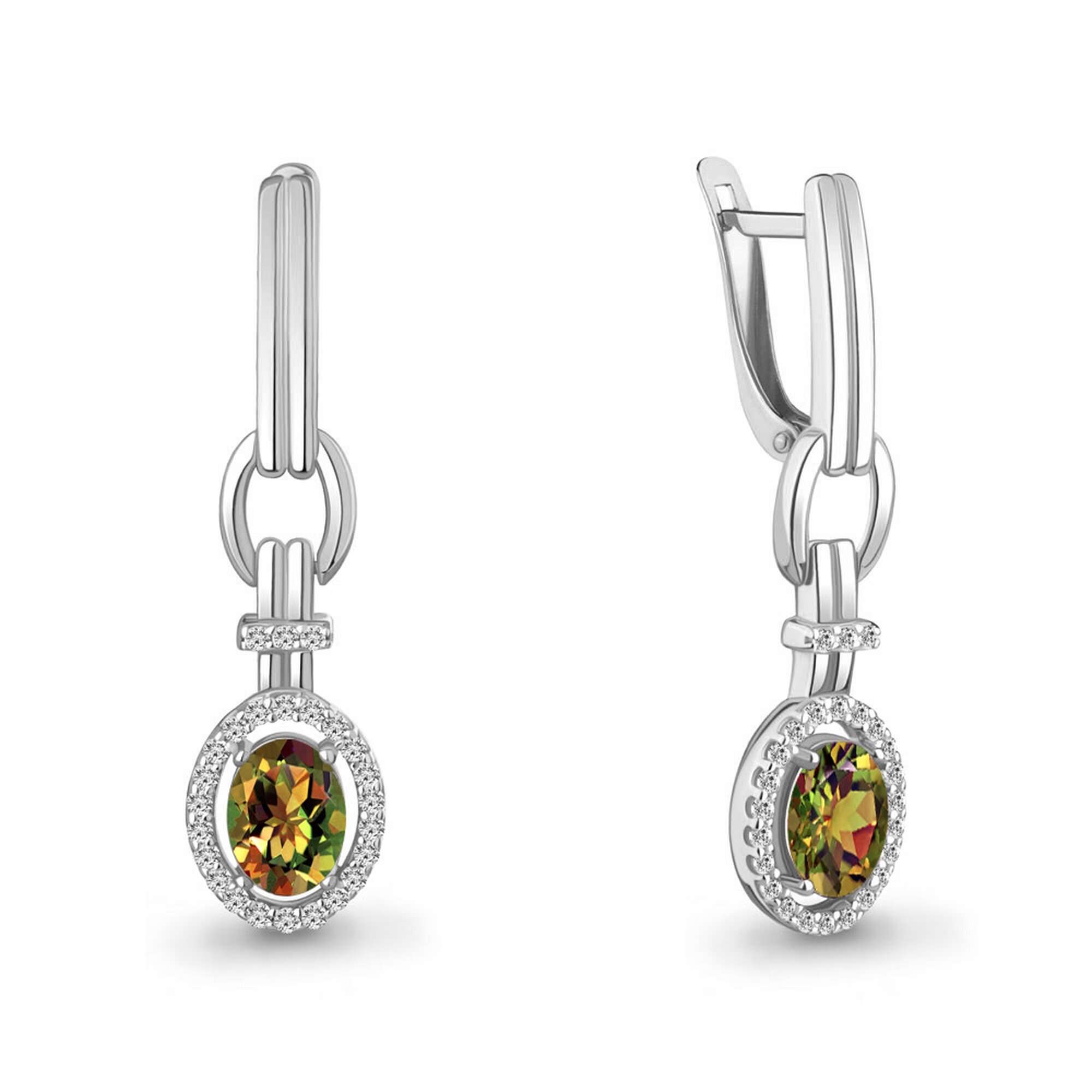 Серьги, серебро, 925 проба, родирование, султанит, фианит