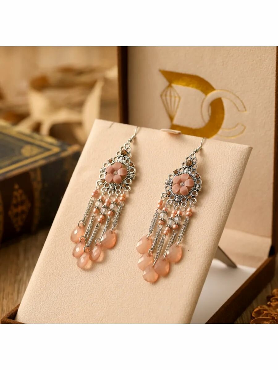 Серьги цепочки, искусственный камень