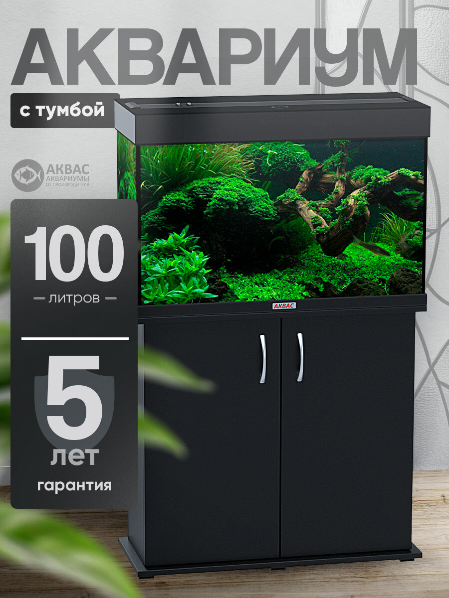 Аквариум 100 литров с тумбой крышкой и освещением (76х31х52 см) Аквас