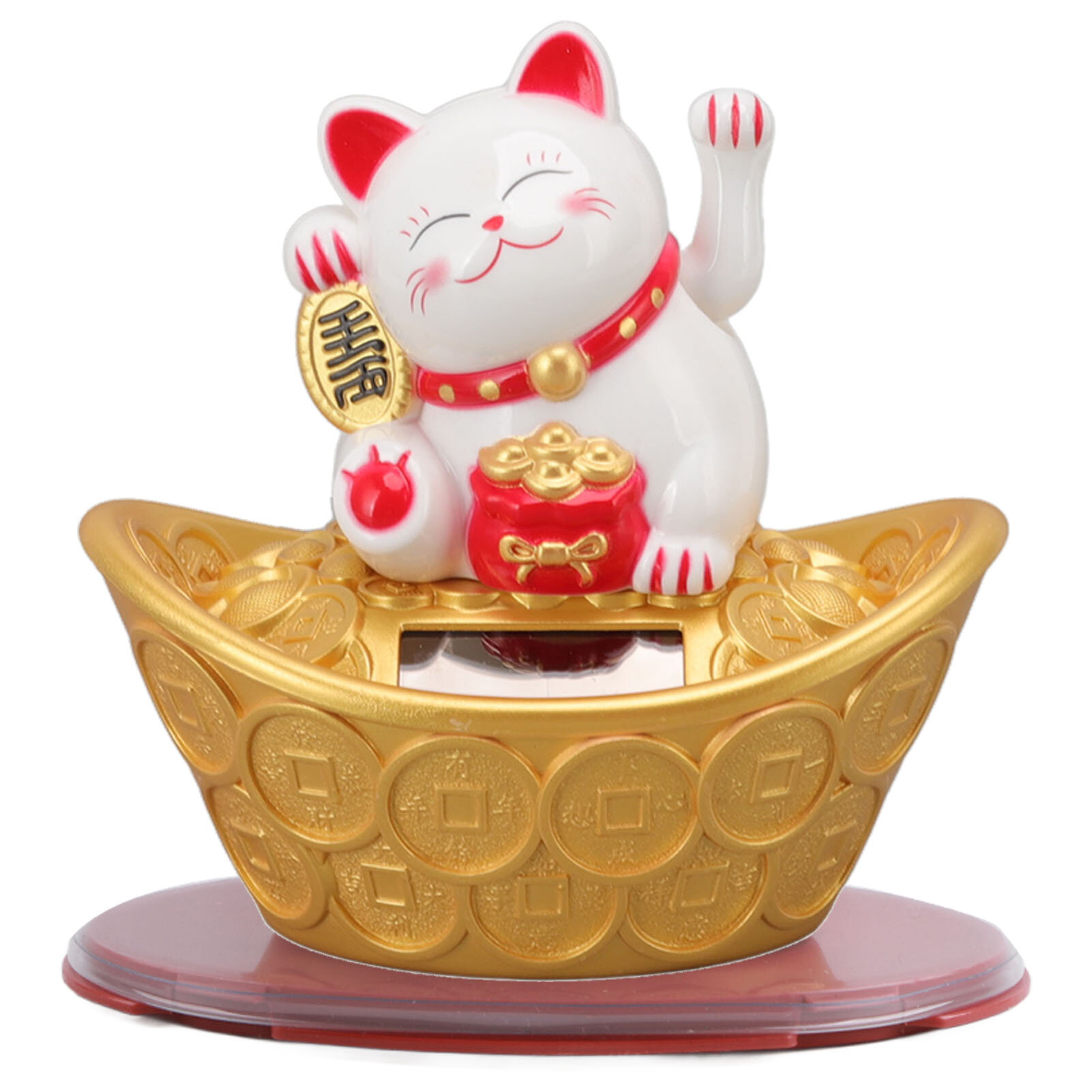 Солнечная энергия Lucky Cat Орнамент Солнечное богатство Добро пожаловать махающая рукой Статуя кота удачи для дома Декор приборной панели автомобиля MLY23028 Благословенная сумка Белый