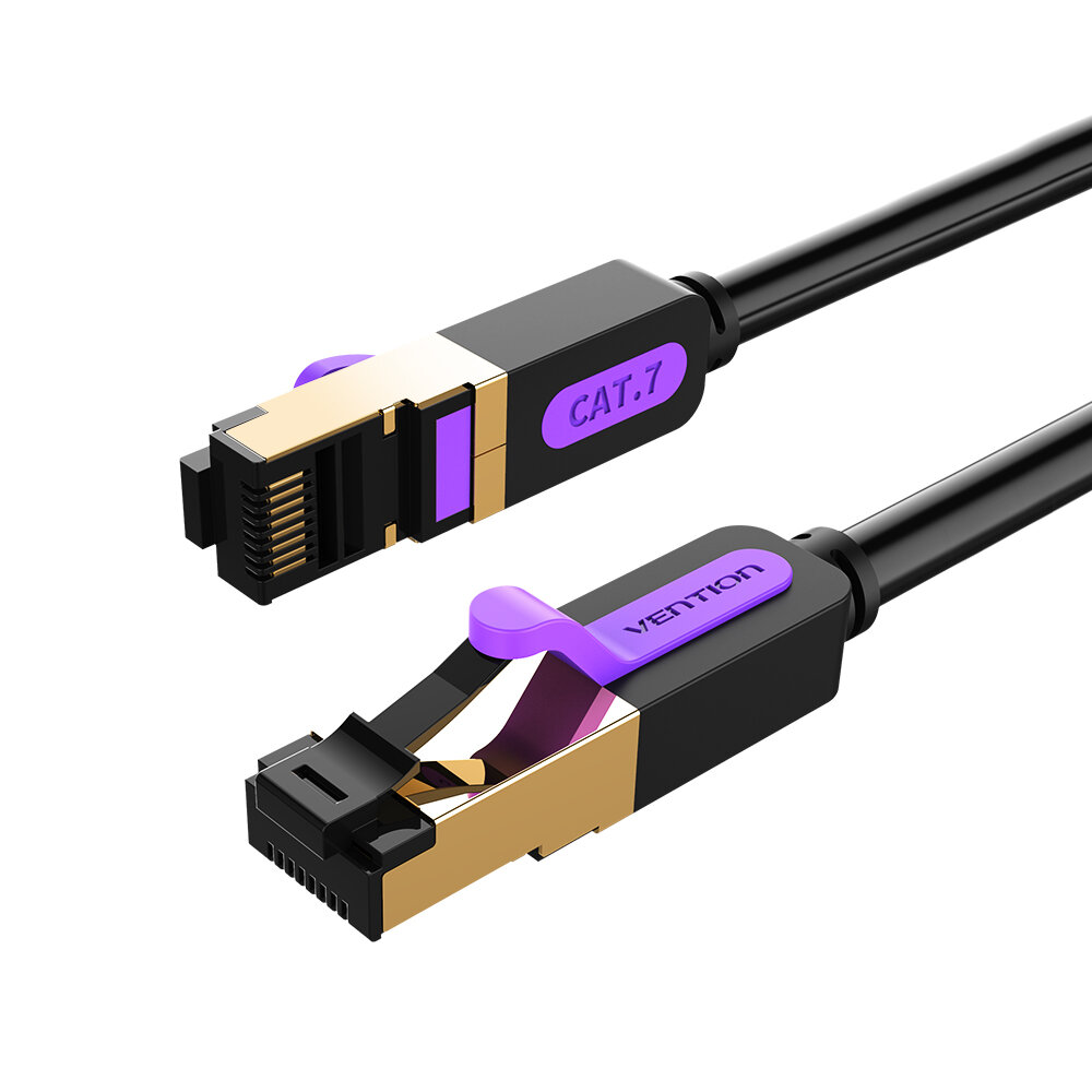Кабель Ethernet CAT7 SSTP с золотистым покрытием, изолированный ПВХ, для офиса дома интернет-бара отеля, черный, длина 1м, RJ45 8P8C, пропускная способность 10Gbps, провод чистый медный, диаметр провода 6.2мм, AWG 28, экранирование алюминиевая