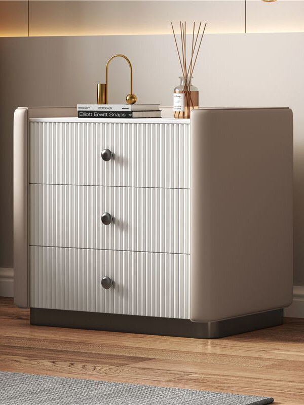 Легкая роскошная прикроватная тумбочка из каменной плиты в итальянском стиле, бытовая современная минималистичная прикроватная тумбочка из массива дерева с тремя выдвижными ящиками