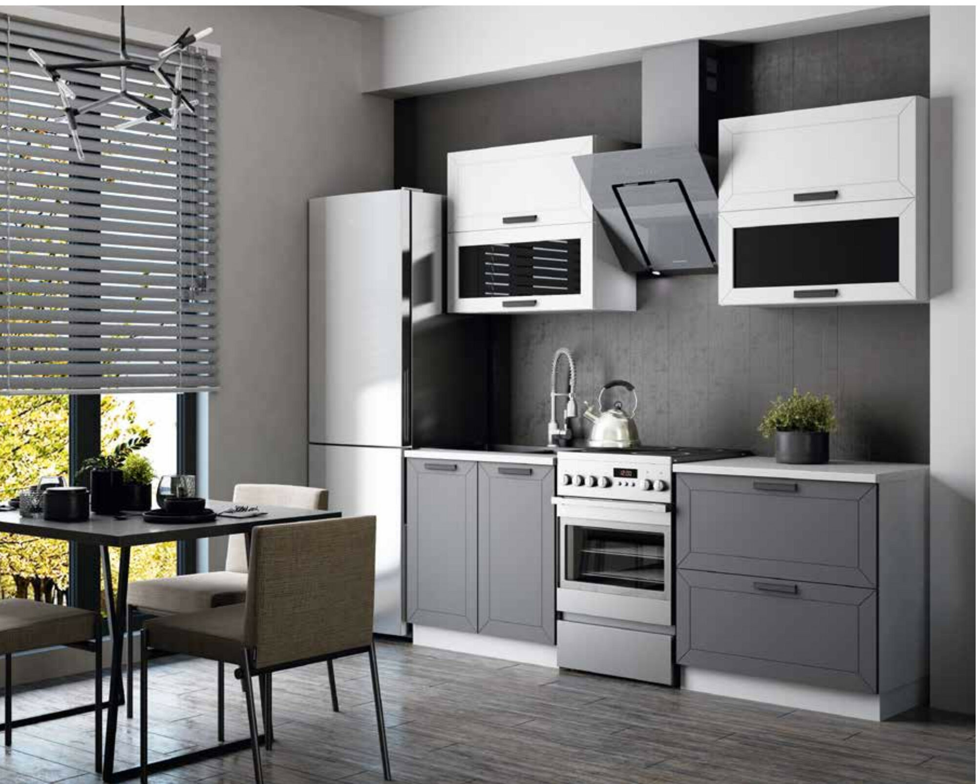 Кухня Миф Монако 1,6м (490) Компоновка №2 Белый снег софт/Графит софт NEW, Белый /Антарес